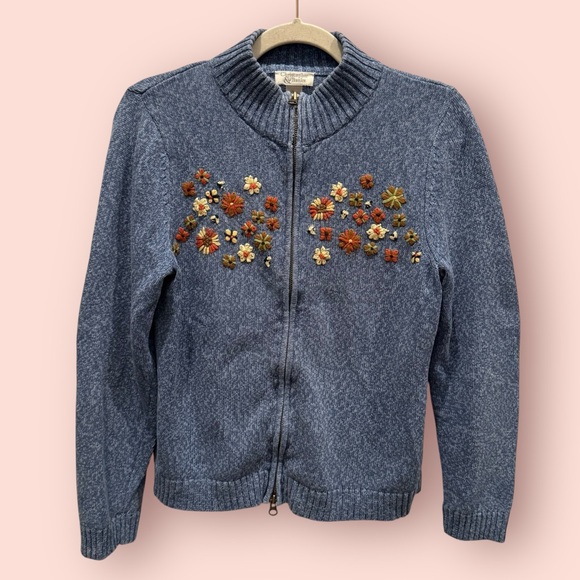 Vintage | Sweaters | Vintage Floral Embroidered Cottagecore Sweater ...